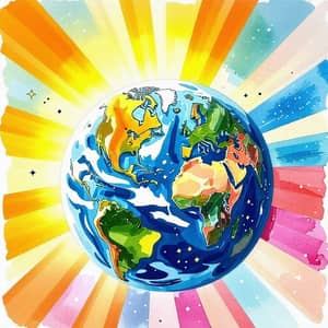 Vibrant Watercolor Illustration of Earth & Sun Rays | AI Art Generator ...