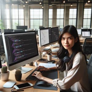 Asian Lady E-Commerce Developer Crafting Online Marketplaces | AI Art Generator | Easy-Peasy.AI