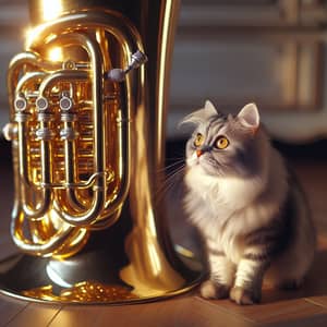 Curious Cat Meets Shiny Brass Tuba: A Playful Encounter | AI Art ...