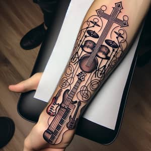 Colorful Thin-Line Musical Instrument Tattoos | AI Art Generator | Easy ...