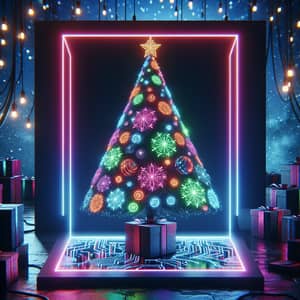 Futuristic Cyber Christmas Tree with Neon Lights | AI Art Generator ...