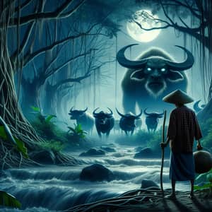 Eerie Jungle Scene: Devil in the River | AI Art Generator | Easy-Peasy.AI