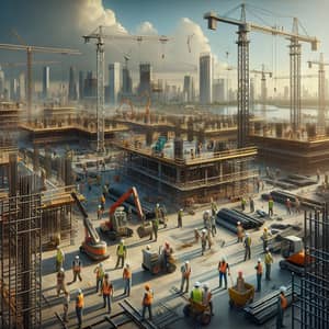 Dynamic Construction Scene: Diverse Workers in Morning Light | AI Art ...