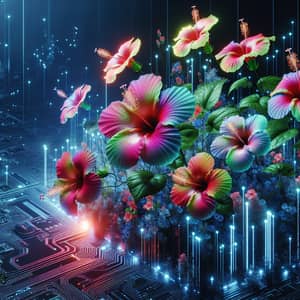 Futuristic Hibiscus Fields: Nature's Harmony with Technology | AI Art Generator | Easy-Peasy.AI