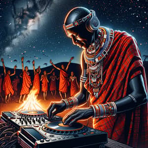 Maasai DJ Mixing Traditional Beats | AI Art Generator | Easy-Peasy.AI