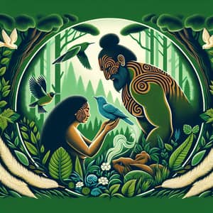 Tane Mahuta: Maori God of Forests and Birds in a Vibrant Scene | AI Art Generator | Easy-Peasy.AI