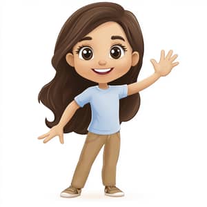 Cartoon Style Young Girl with Brown Complexion, Brown Hair and Eyes ...
