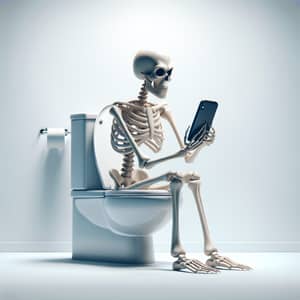 Humorous Skeleton on Modern Toilet with Smartphone | AI Art Generator ...