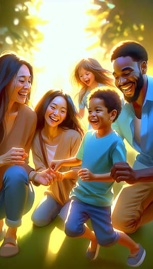 Loving Family Walking Hand in Hand in a Peaceful Park - Heartwarming ...