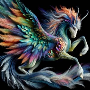 Whimsical Fantasy Landscape with Mythical Creature and Iridescent Wings ...