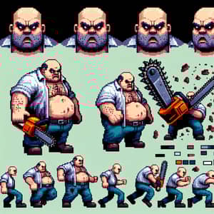 Pixel Art Chainsaw Fat Man Sprite Sheet | AI Art Generator | Easy-Peasy.AI