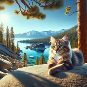 Cartoon Cat in Serene Karelian Nature - Pine Trees, Lake View | AI Art ...