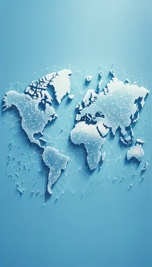 Sky-Blue Vertical Cut World Map with White Infrastructure Network | AI ...