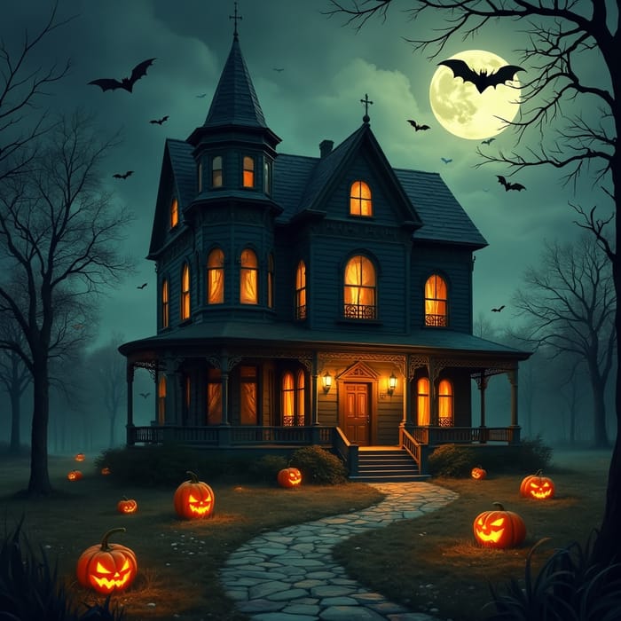 Vintage Gothic Haunted House Artwork | AI Art Generator | Easy-Peasy.AI