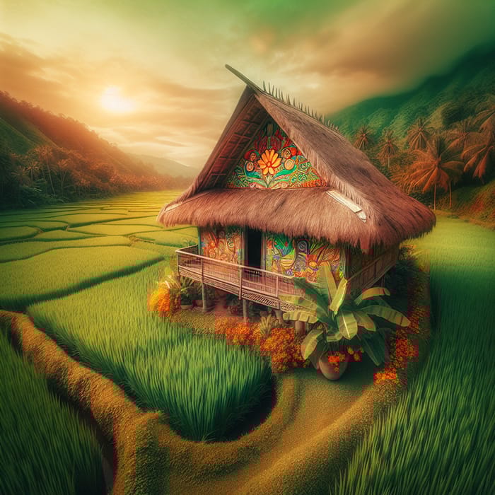 Explore Vibrant Bahay Kubo Amidst Rice Fields | AI Art Generator | Easy ...