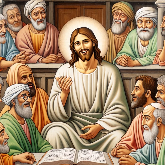 Smiling Jesus and Disciples in First Century Room | AI Art Generator ...
