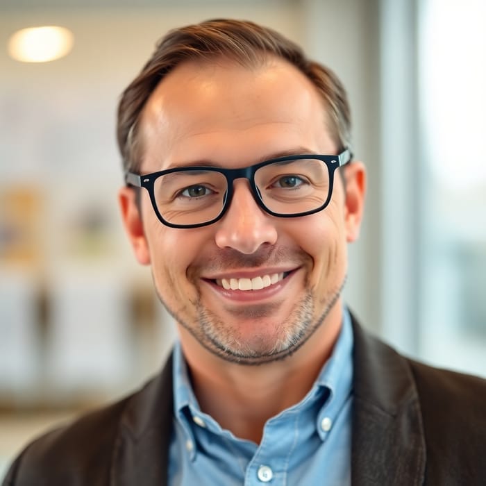 Happy Employed Man with Glasses | AI Art Generator | Easy-Peasy.AI