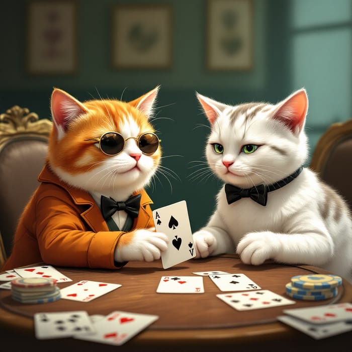 Anime Cats Playing Cards Like Mobsters | AI Art Generator | Easy-Peasy.AI