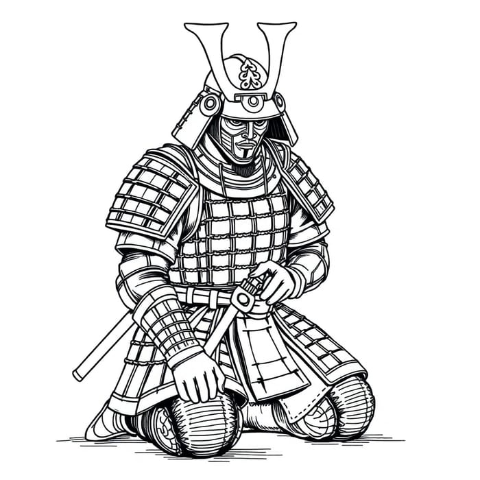 Samurai Line Drawing: Armoured Warrior Praying | AI Art Generator ...