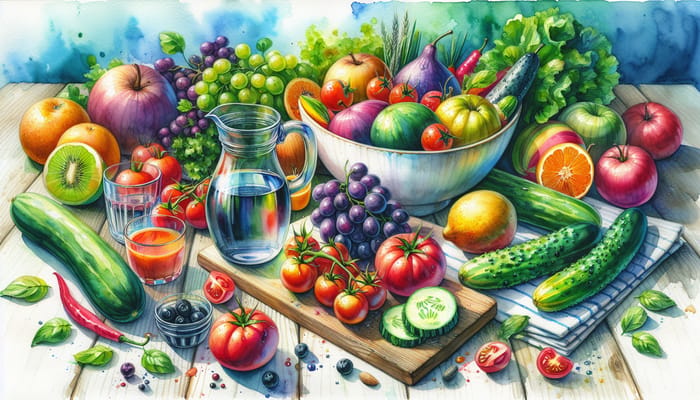 Vibrant Watercolor of a Healthy Diet | AI Art Generator | Easy-Peasy.AI