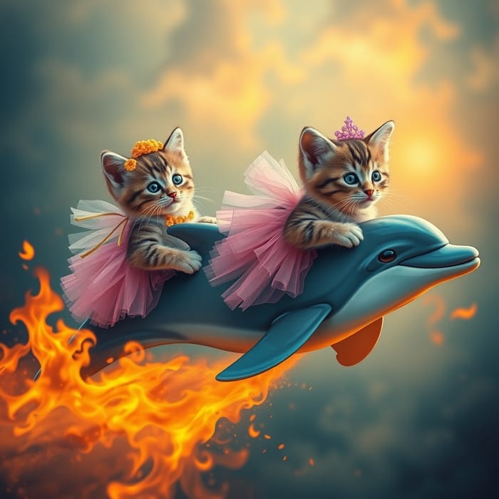 Kittens in Tutus Riding Dolphins - A Fiery Adventure | AI Art Generator ...