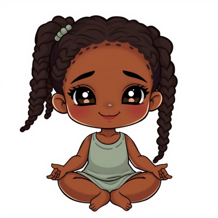 Happy Chibi African American Girl Meditating | AI Art Generator | Easy ...
