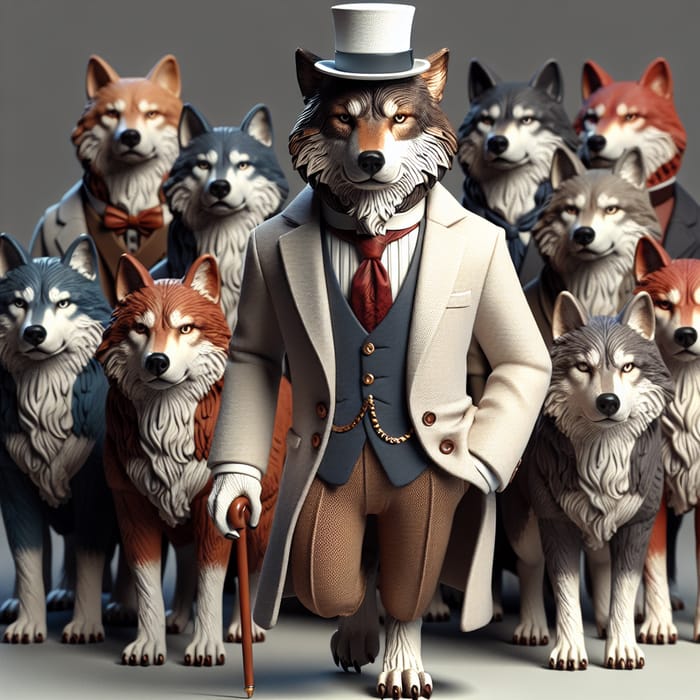 Dapper Sigma Wolf and His Pack | AI Art Generator | Easy-Peasy.AI