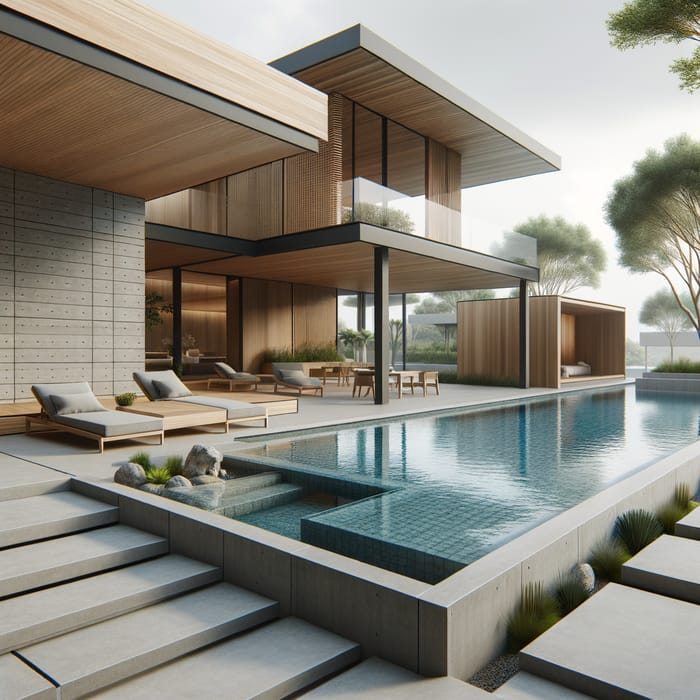 Modern Minimalist Outdoor Pool Area Design | AI Art Generator | Easy ...