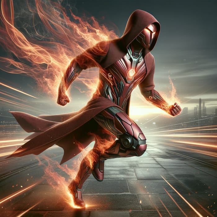 Maroon Suit Superhero with Fiery Powers | AI Art Generator | Easy-Peasy.AI