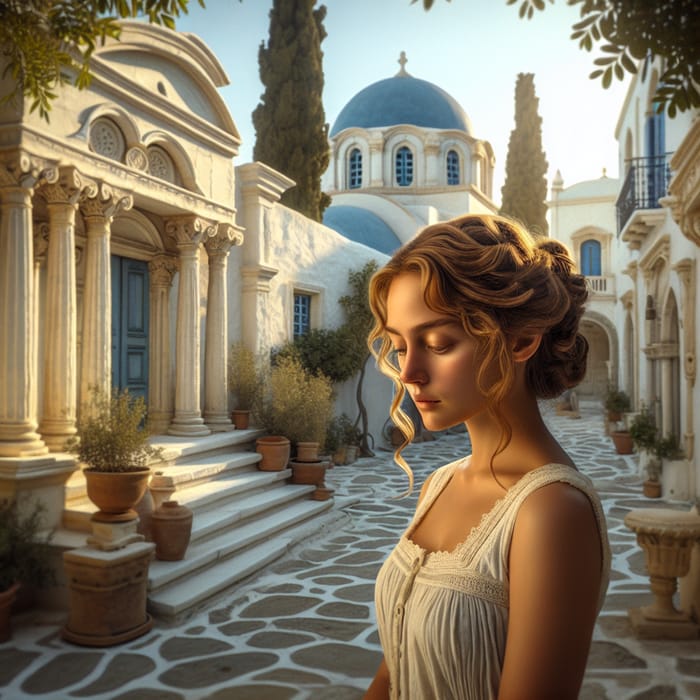 Innocent Lady in Nostalgic Greek Architecture | AI Art Generator | Easy ...