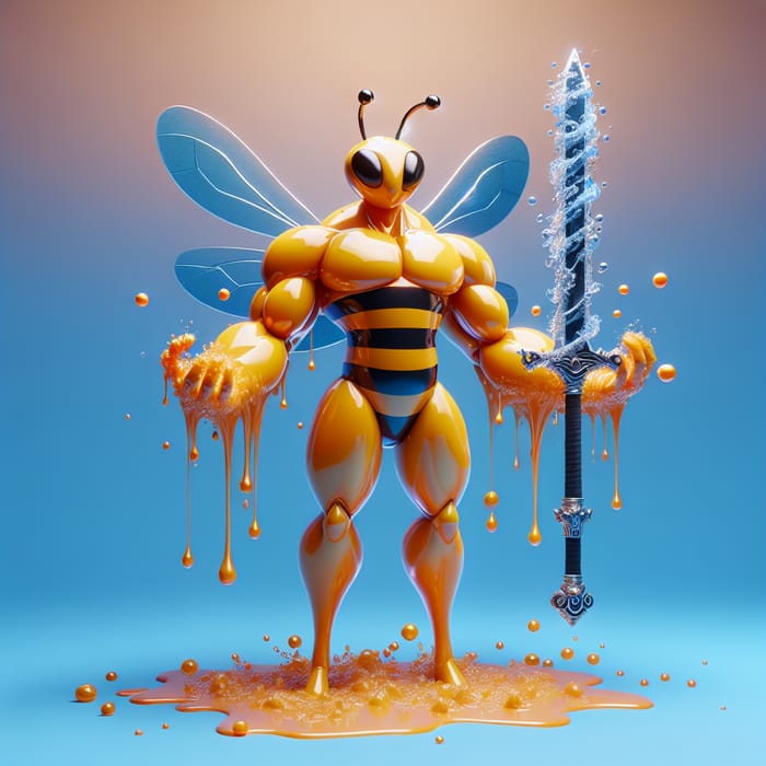 Bee Agent with Magical Water Sword | AI Art Generator | Easy-Peasy.AI