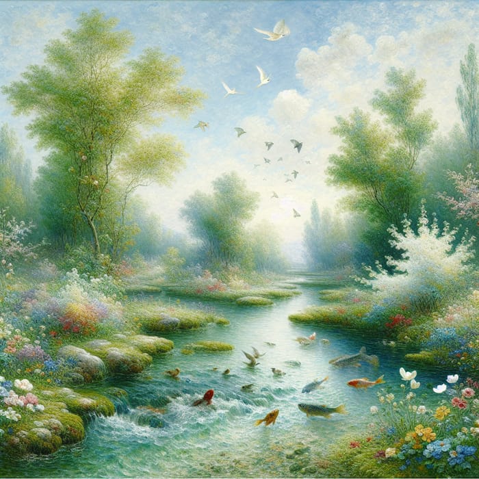 Tranquil Impressionist Ecosystem Paintings | AI Art Generator | Easy ...