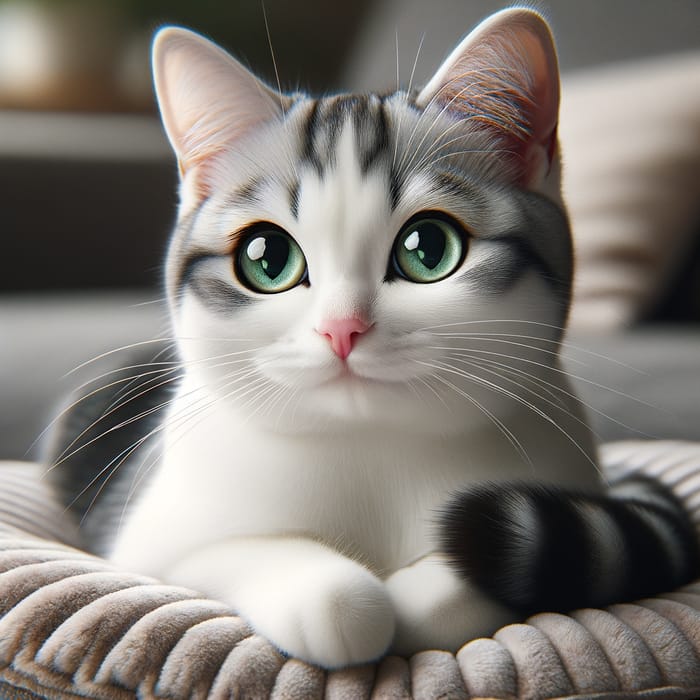 Adorable Cat Resting on Plush Cushion | AI Art Generator | Easy-Peasy.AI