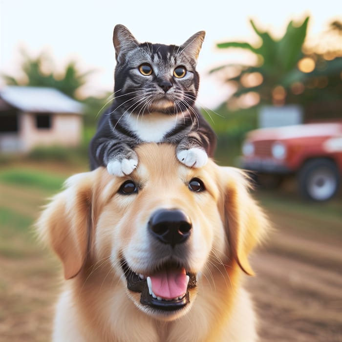Cat Riding a Dog: Cute Animal Moments | AI Art Generator | Easy-Peasy.AI