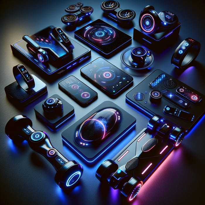 Futuristic Blue & Black LED Products Collection | AI Art Generator ...