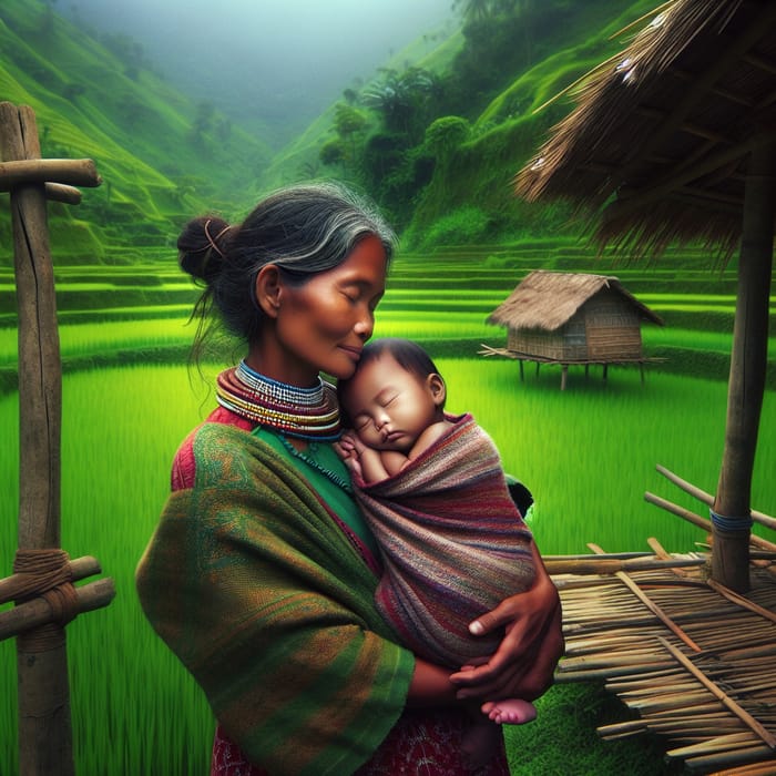 Tranquil Village Scene: Indigenous Filipino Parents with Sleeping Baby ...