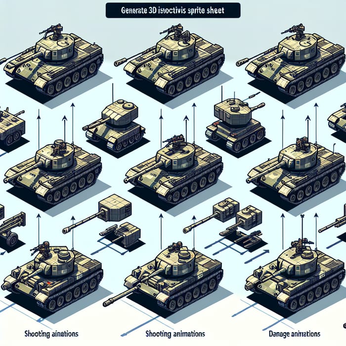 Comprehensive 3D Isometric War Tank Sprite Sheet & Animations | AI Art Generator | Easy-Peasy.AI