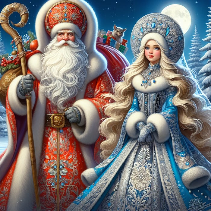 Ded Moroz and Snegurochka: Festive Duo | AI Art Generator | Easy-Peasy.AI
