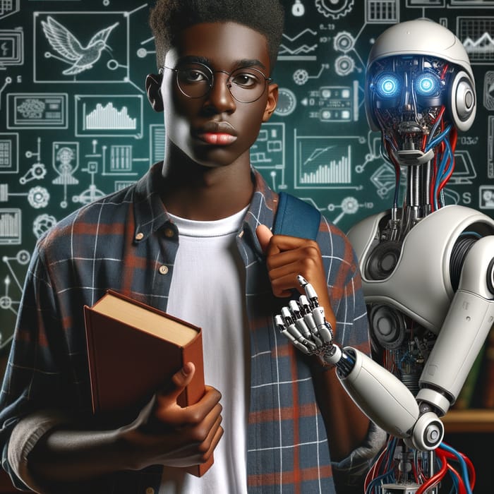 Dark-Skinned IT Nerd with Robotic Arm Holding Book | AI Art Generator ...