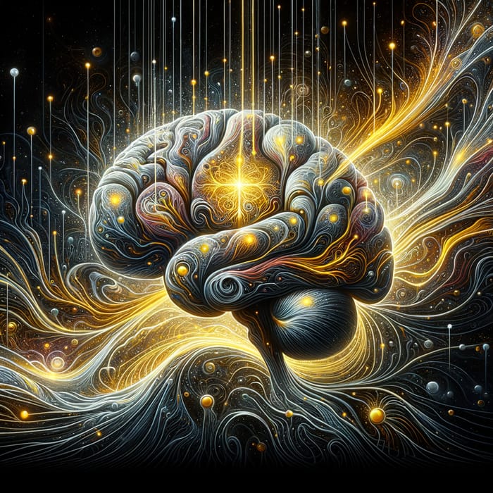 Intricate Brain Neuro Science and Flow Art in Black, Yellow, Gold | AI ...