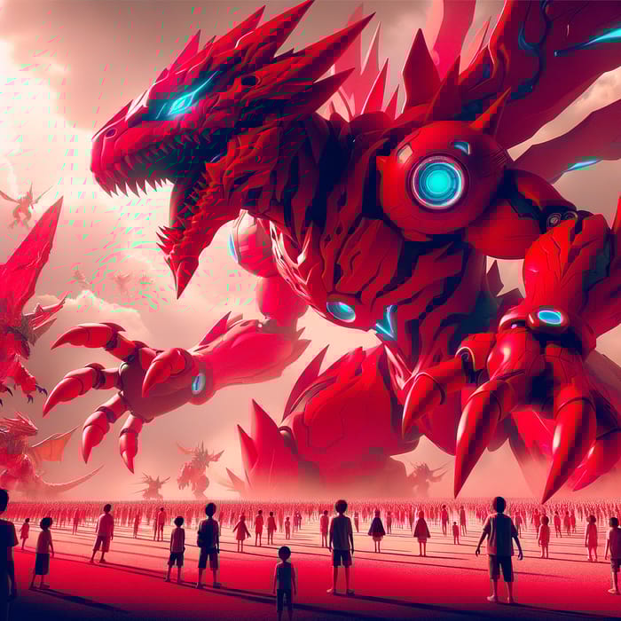 Giant Red Digimon Overwhelming Scene | AI Art Generator | Easy-Peasy.AI