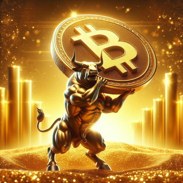 Bull Lifting Bitcoin Symbol: A Golden Investment | AI Art Generator ...
