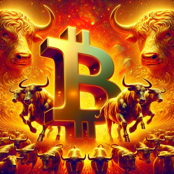 Bitcoin Symbol Surrounded by Golden Bulls | AI Art Generator | Easy ...