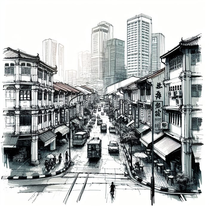 Chinatown Singapore Ink Sketch by Don Low | AI Art Generator | Easy ...