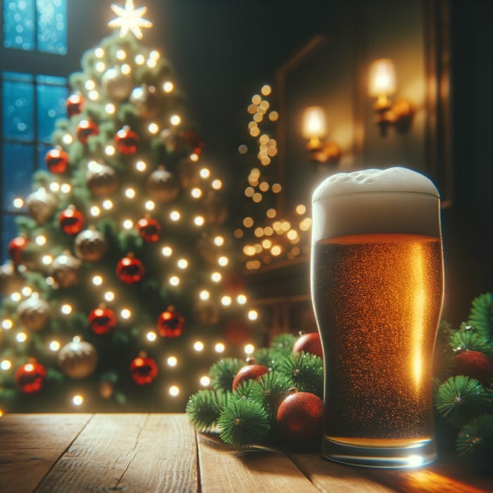 Festive Beer Adorned by a Christmas Tree | AI Art Generator | Easy-Peasy.AI
