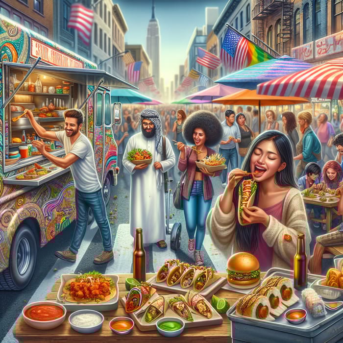 Vibrant Multicultural Street Food Haven | AI Art Generator | Easy-Peasy.AI