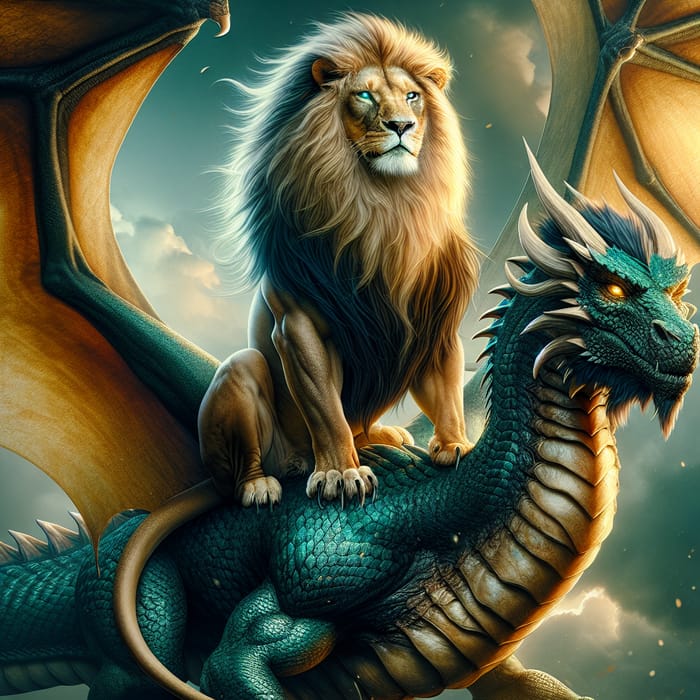 Majestic Lion & Mighty Dragon | Fantasy Harmony | AI Art Generator ...
