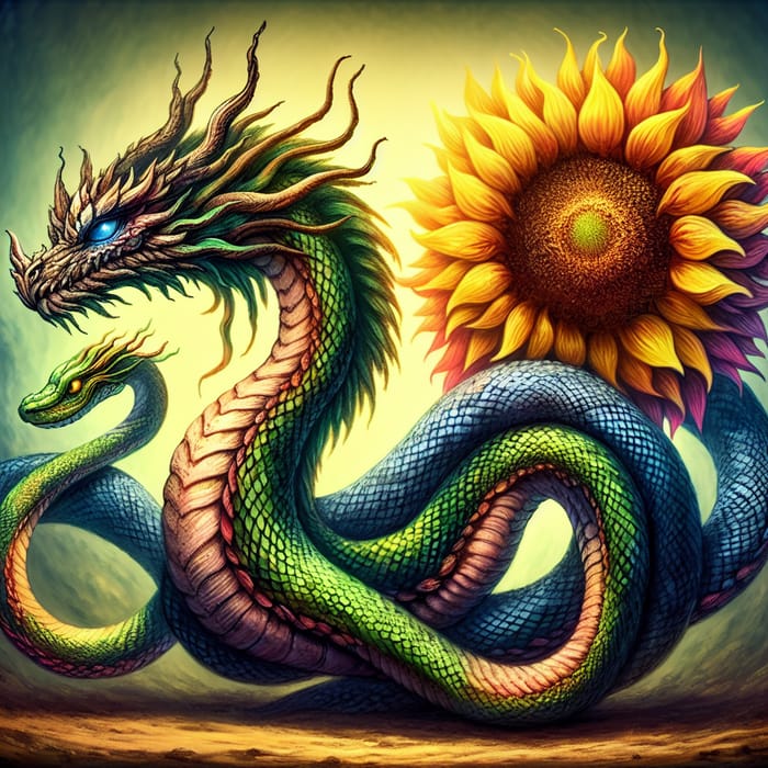 Snake Dragon Sunflower Hybrid - Mythical Fusion | AI Art Generator ...