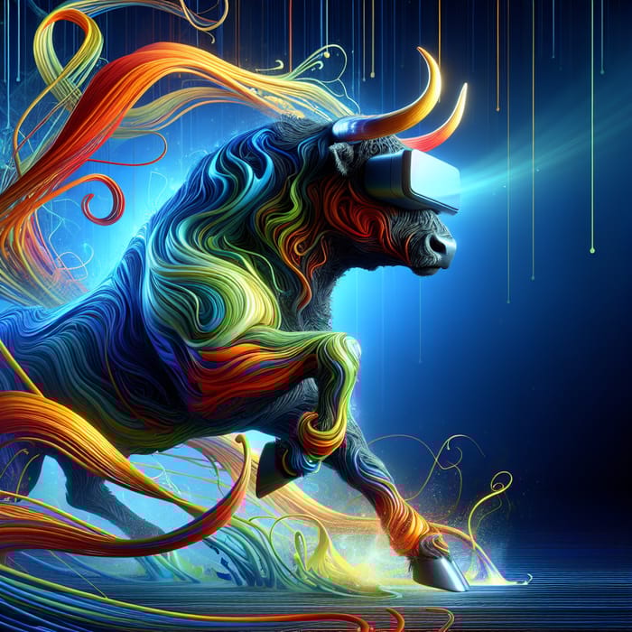 Mastery Over Virtual Realms | Colorful Bull in VR Landscape | AI Art ...