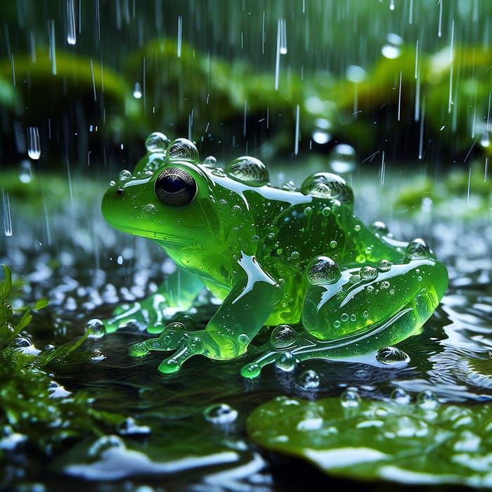 Jelly-Like Green Frog in Enchanting Rain Scene | AI Art Generator ...